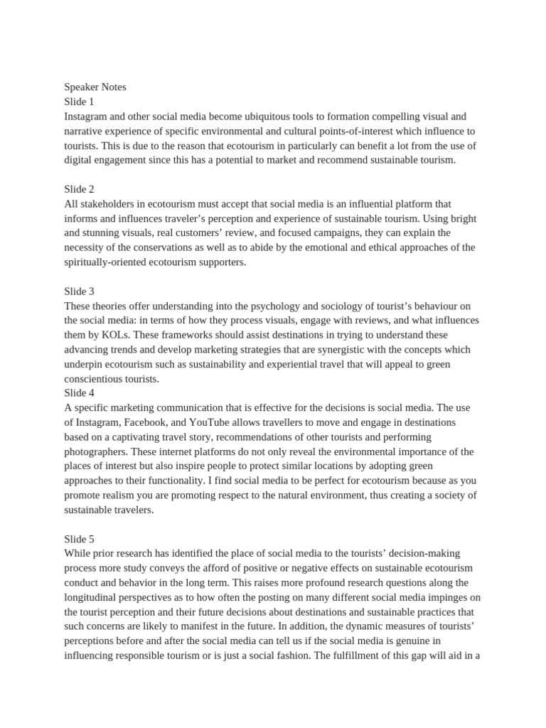 Speaker Notes3 | PDF | Tourism | Marketing