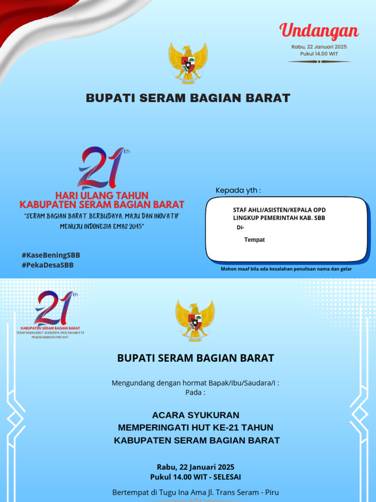 UNDANGAN HUT KAB. SBB | PDF