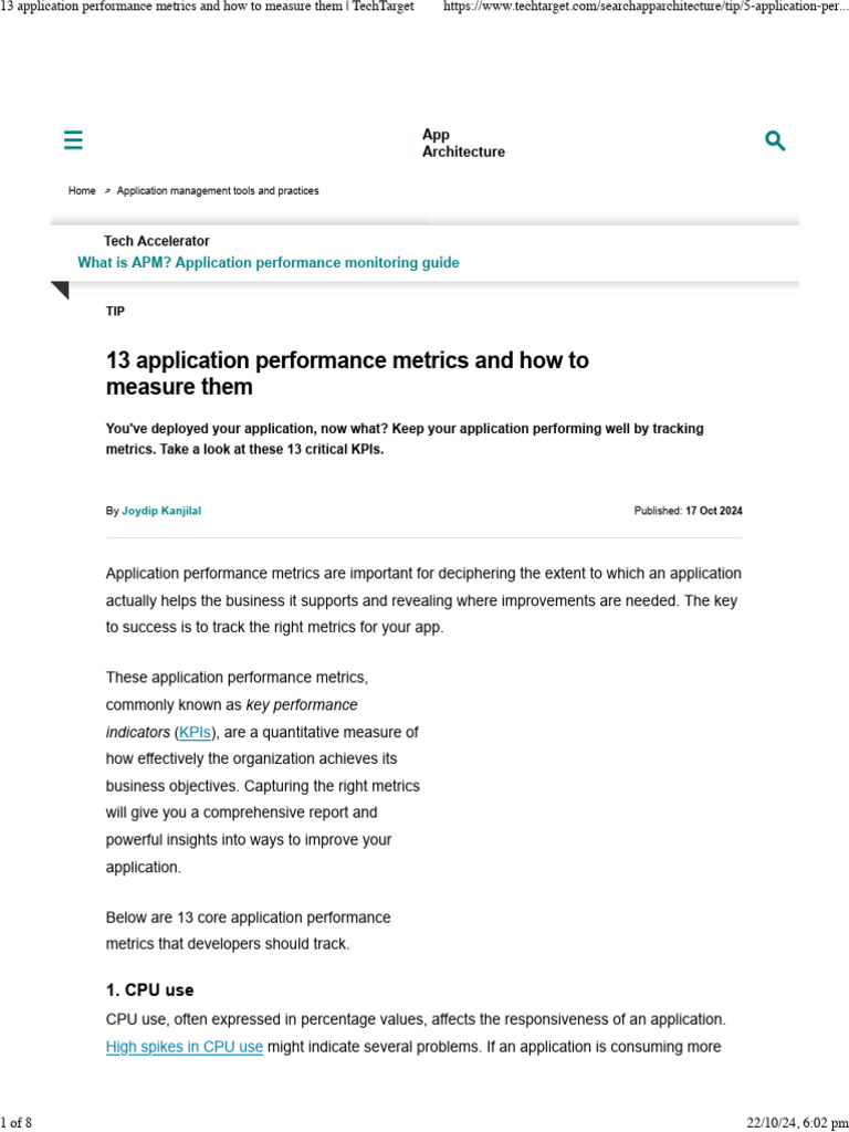 13 Application Performance Metrics and How To Measure Them - TechTarget | PDF | Performance ...