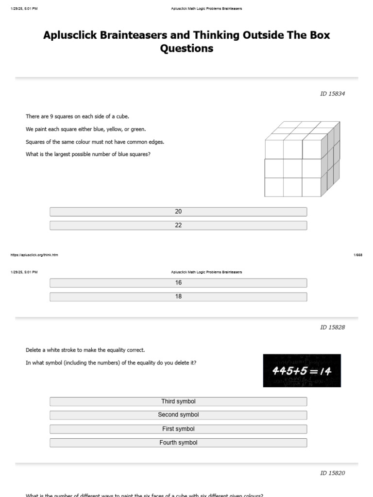 Aplusclick Math Brainteasers Guide | PDF | Triangle | Area