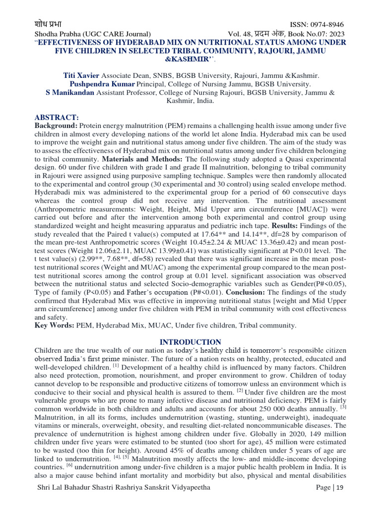 Effectiveness of Hyderabad Mix On Nutri | PDF