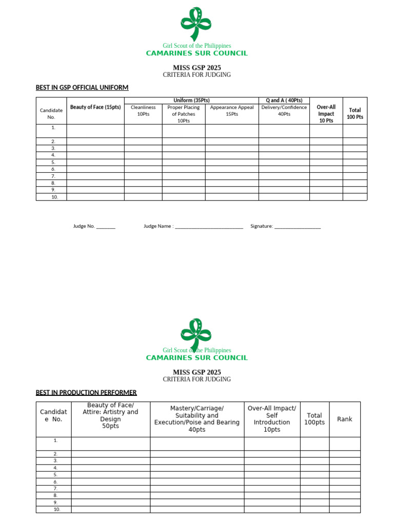 Miss GSP (Criteria) | PDF | Scouting | Girl Guiding And Girl Scouting