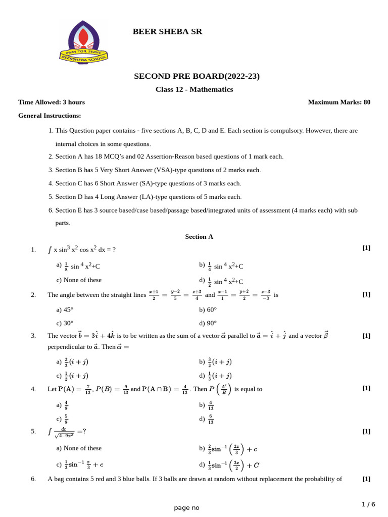 Maths Paper Second Pre Board | PDF | Algebra | Mathematics