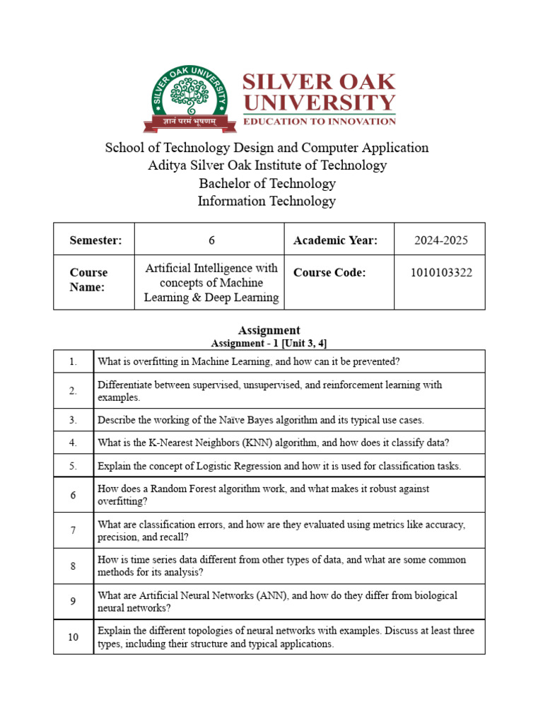 1010103322_AIML&DL_Assignment1 | PDF