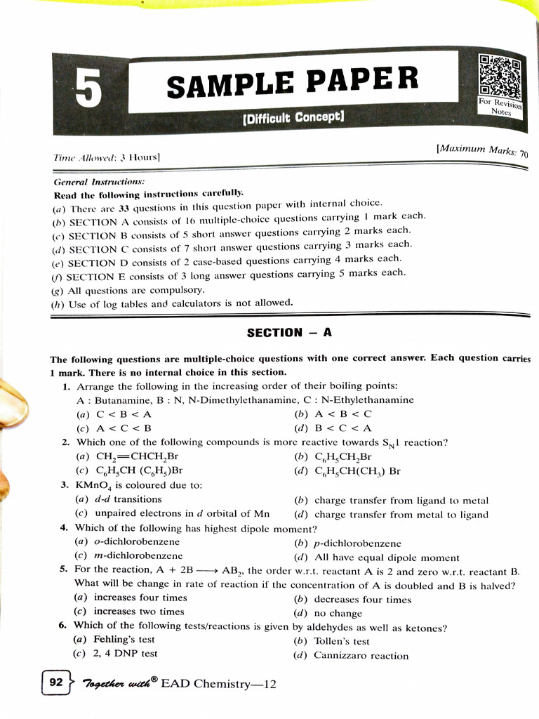Class 12th Sample Paper 5th | PDF | Multiple Choice | Tests