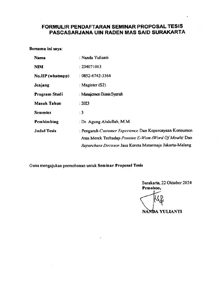 Formulir Pendaftaran Sempro_Nanda | PDF