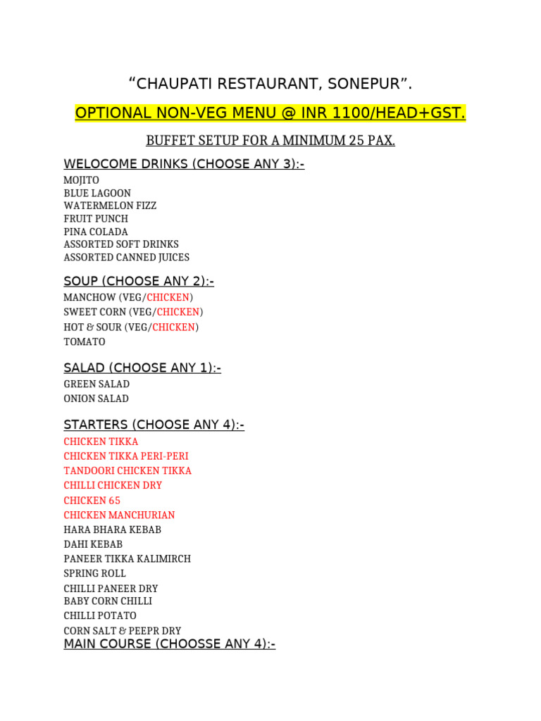 NON-VEG OPTIONAL MENU 2024. | PDF | Salad | Cooking