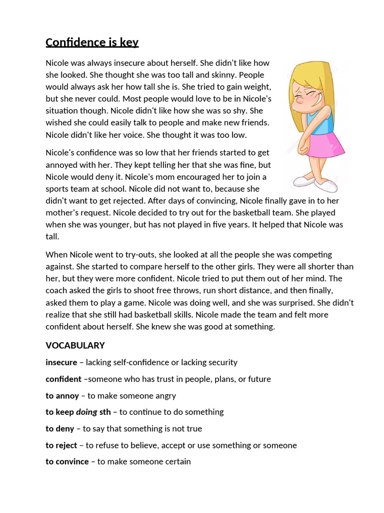 Confidence Is Key Reading Comprehension Exercises Worksheet Template ...