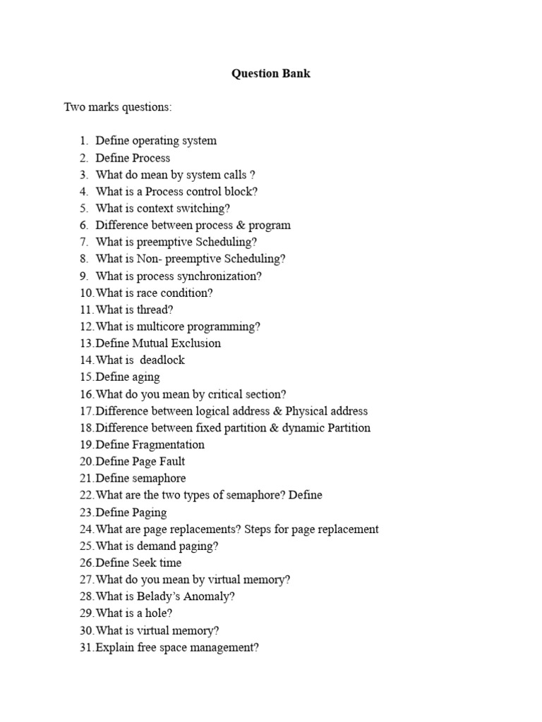 Question Bank 1 | PDF | Thread (Computing) | Process (Computing)