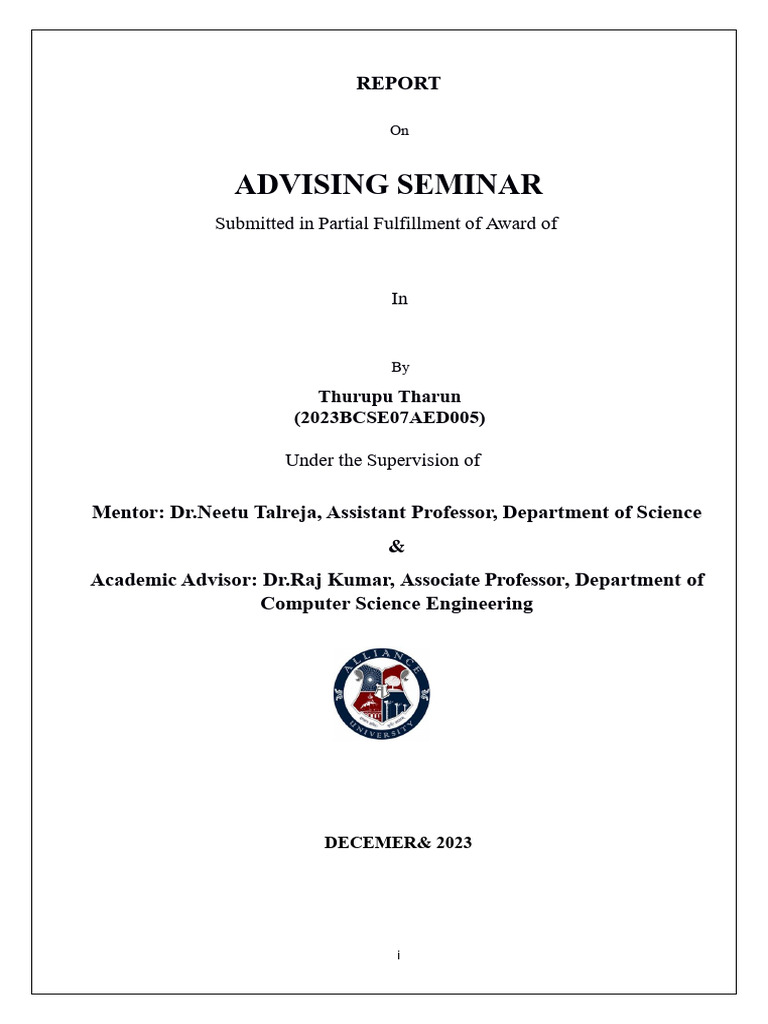 Advising Seminar - Report Format (1) Final | PDF | Engineering | Artificial Intelligence