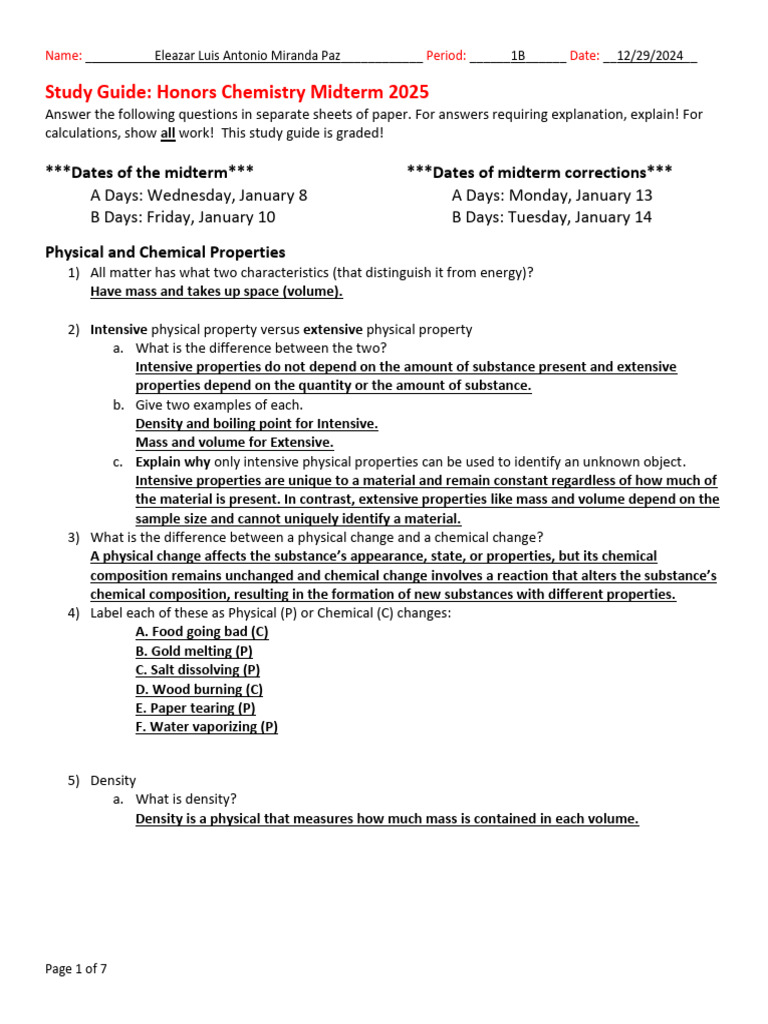 Honors Chemistry Midterm Study Guide 2025 | PDF | Nuclear Physics ...