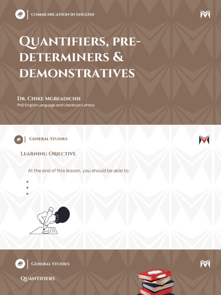 Quantifiers, Pre-Determiners & Demonstratives PDF | PDF | Noun | Plural