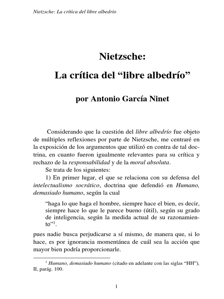 Nietzsche_La_critica_del_libre_albedrio | PDF | Libre albedrío | Friedrich Nietzsche