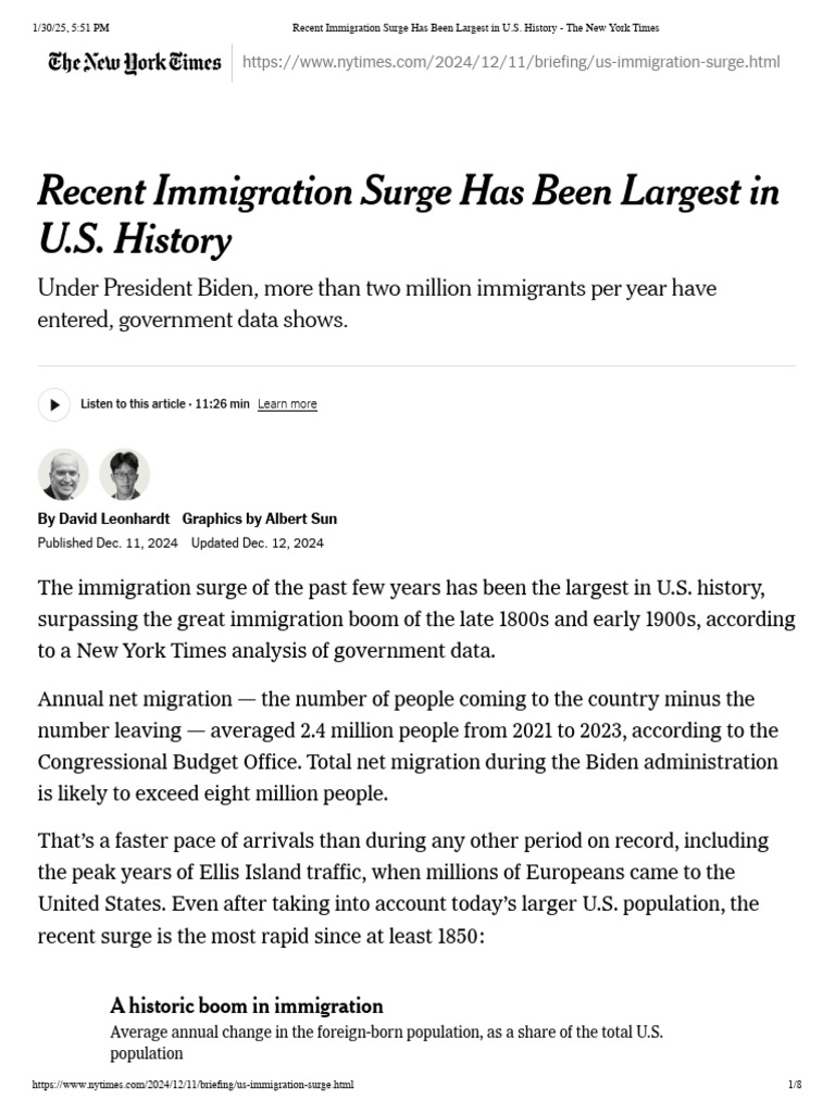 Recent Immigration Surge Has Been Largest in U.S. History - The New ...