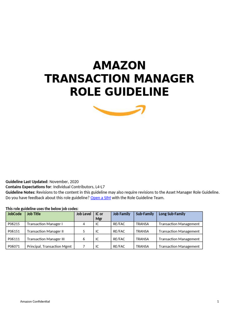 Amazon Transaction Manager Role Guide | PDF | Mergers And Acquisitions ...