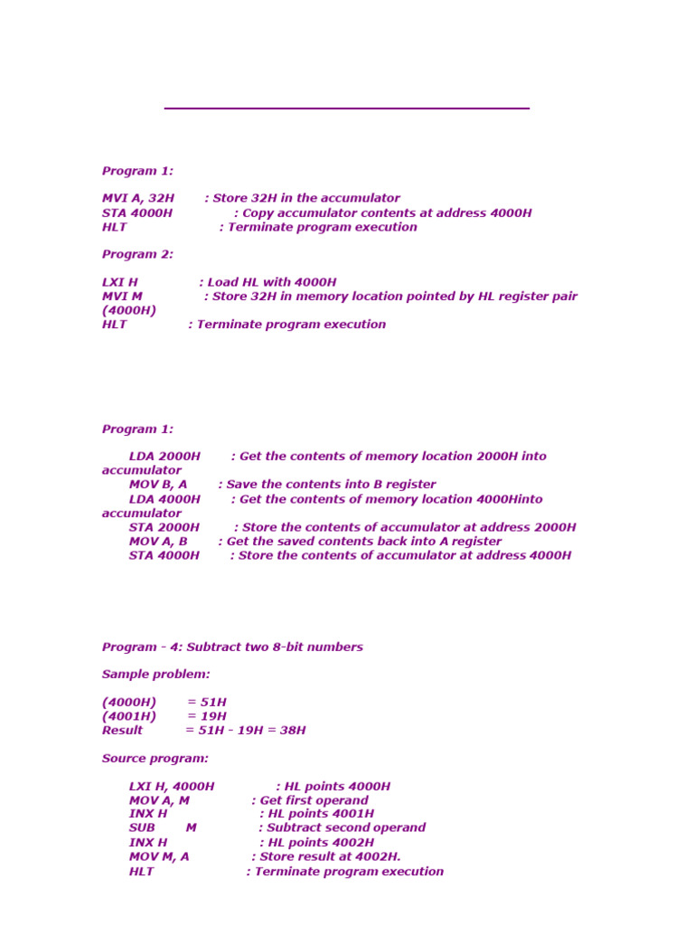 8085 Program List With Explanation | PDF | Computer Data | Digital Electronics
