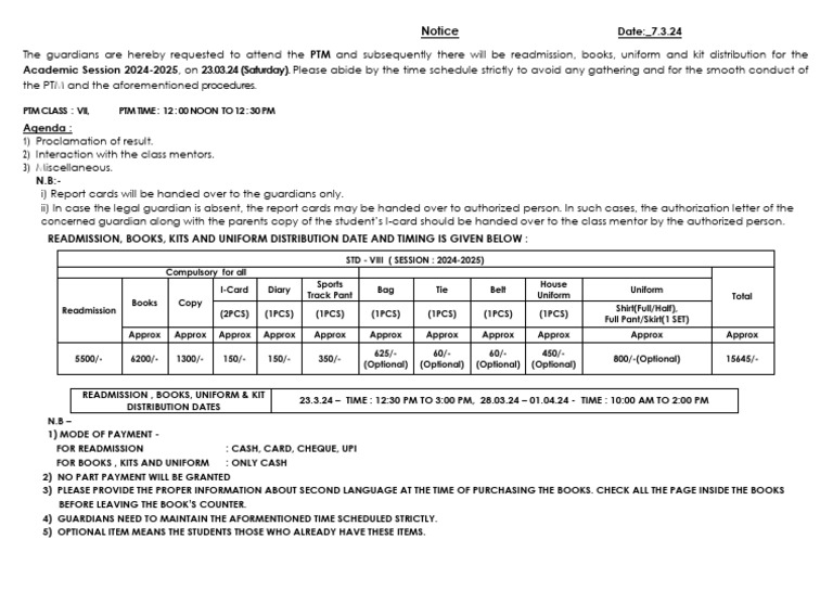 STD - Vii PTM, STD - Viii Readmission | PDF