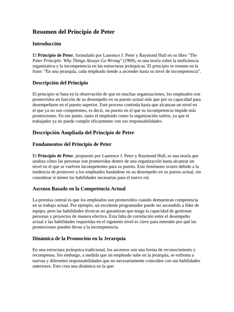 Resumen del Principio de Peter | PDF | Gestión del talento | Motivación