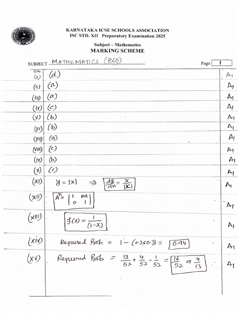 KISA ISC Mathematics -AK 2025 | PDF