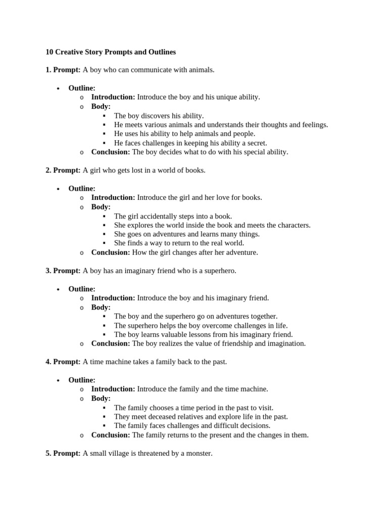 10 Creative Story Prompts and Outlines | PDF
