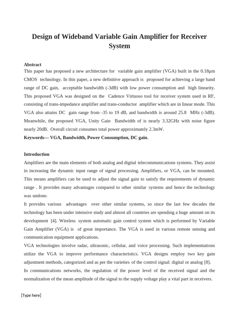 Design of Wideband Variable Gain Amplifier For Receiver System Synopsis ...