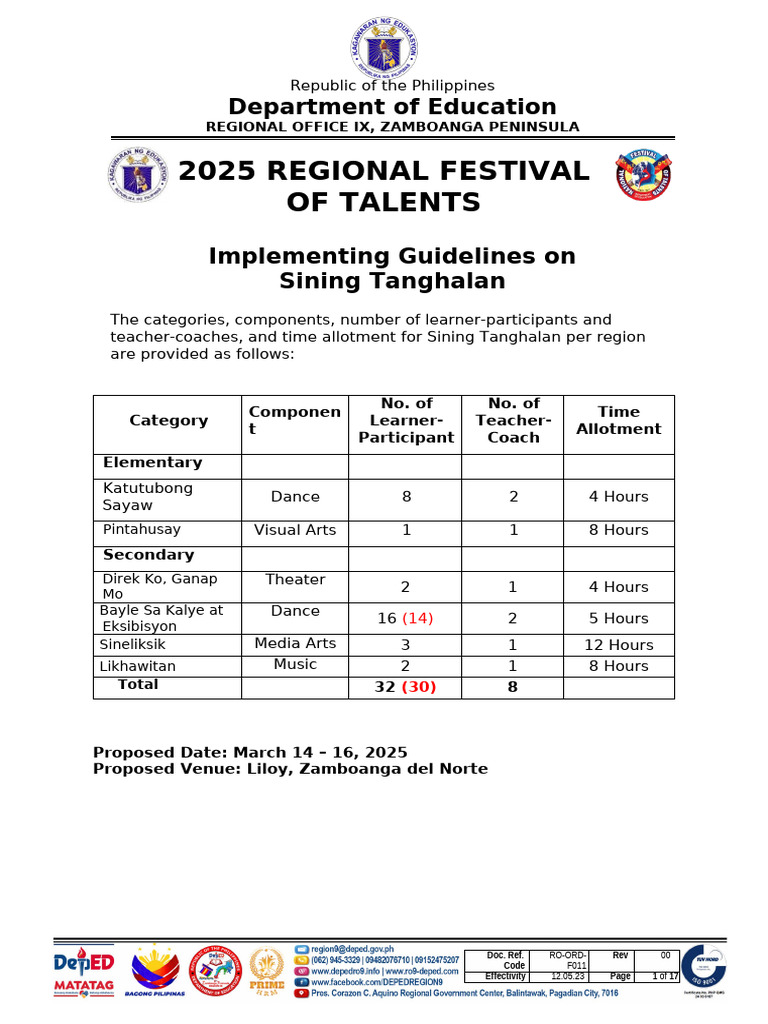 2025 DFOT SINING TANGHALAN Guidelines | PDF | Dances | Musical Compositions