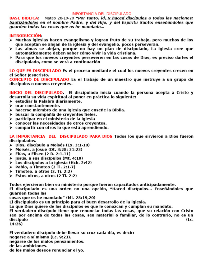 Importancia Del Discipulado | PDF | Iglesia cristiana | Evangelio de Mateo