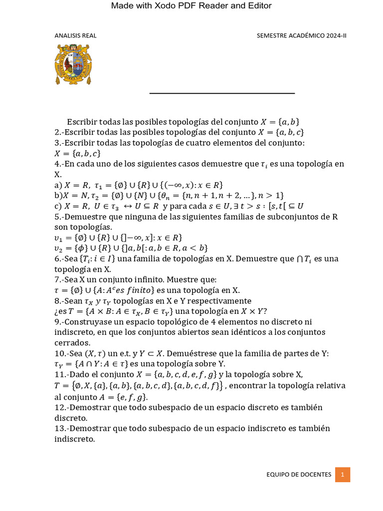 PRACTICA5-ANALISIS REAL-MAESTRIA-2024-II - SOLUCION | PDF | Conjunto vacio | Geometría