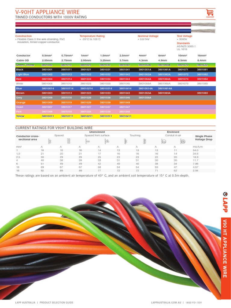 LAPP V90 HT DATASHEET | PDF | Wire | Electric Power