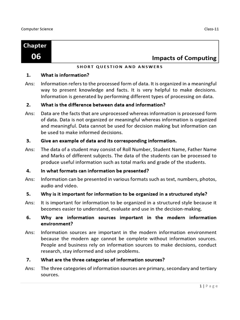 Ch-06: Impacts of Computing - Short Question Answers - PDF | PDF ...