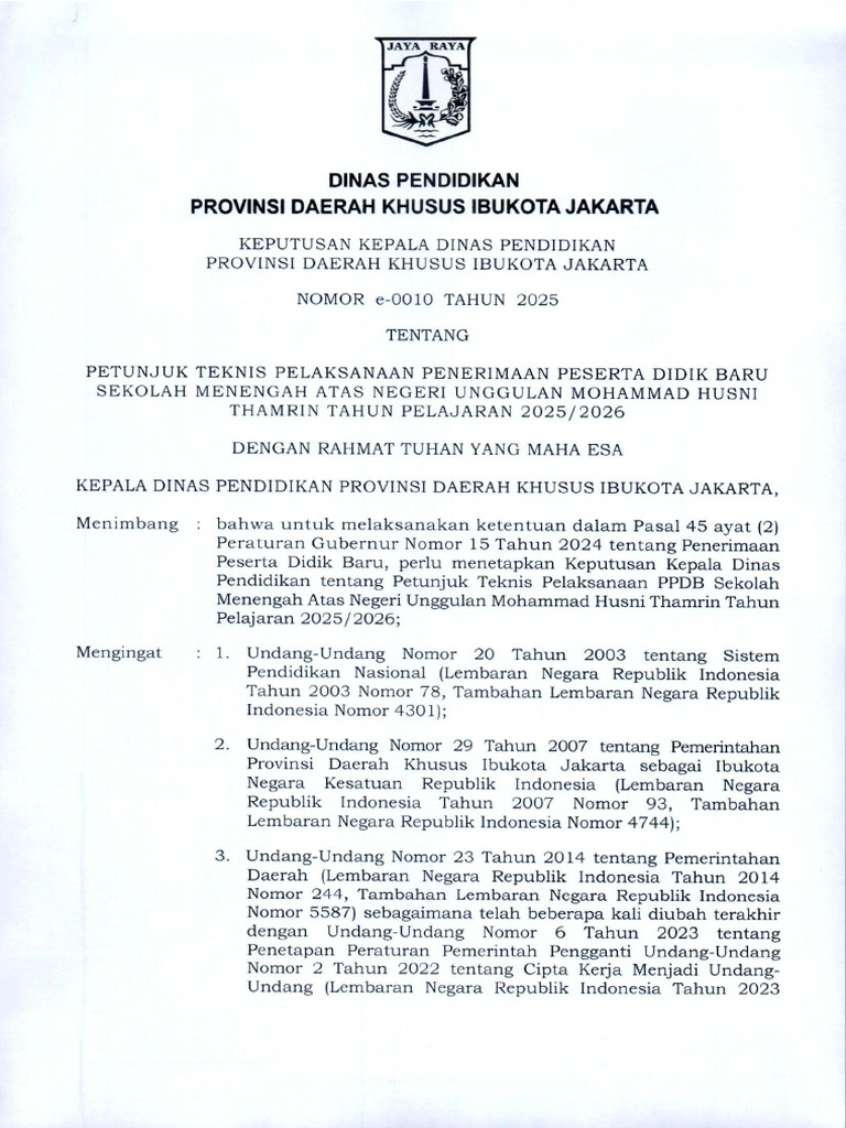 Kepdis Nomor E-0010 TAHUN 2025 - Juknis Pelaksanaan Penerimaan Peserta ...