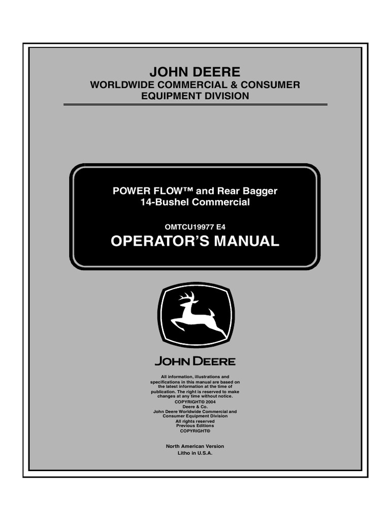John Deere 14 Bushel Commercial Power Flow™ and Rear Bagger Operator’s ...