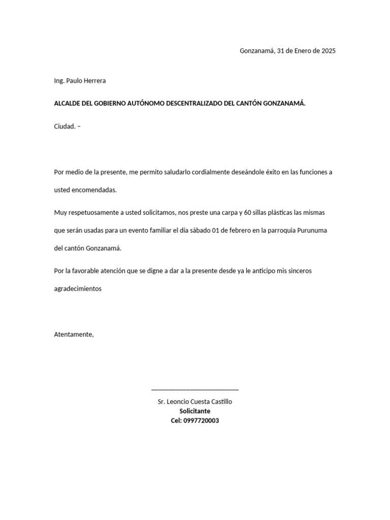 EJEMPLO SOLICITUD | PDF