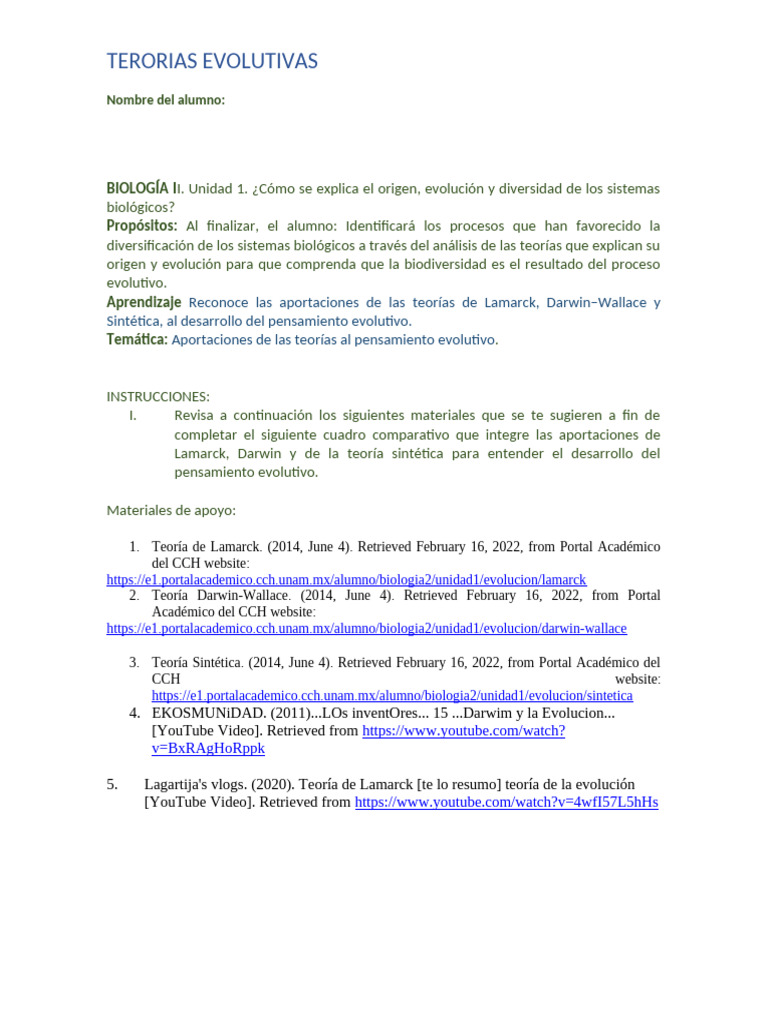 Tarea Teorias de La Evolucion | PDF | Evolución | Seleccion natural