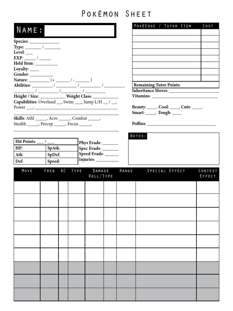 Pokémon Character Sheet: Chifrudinha | PDF