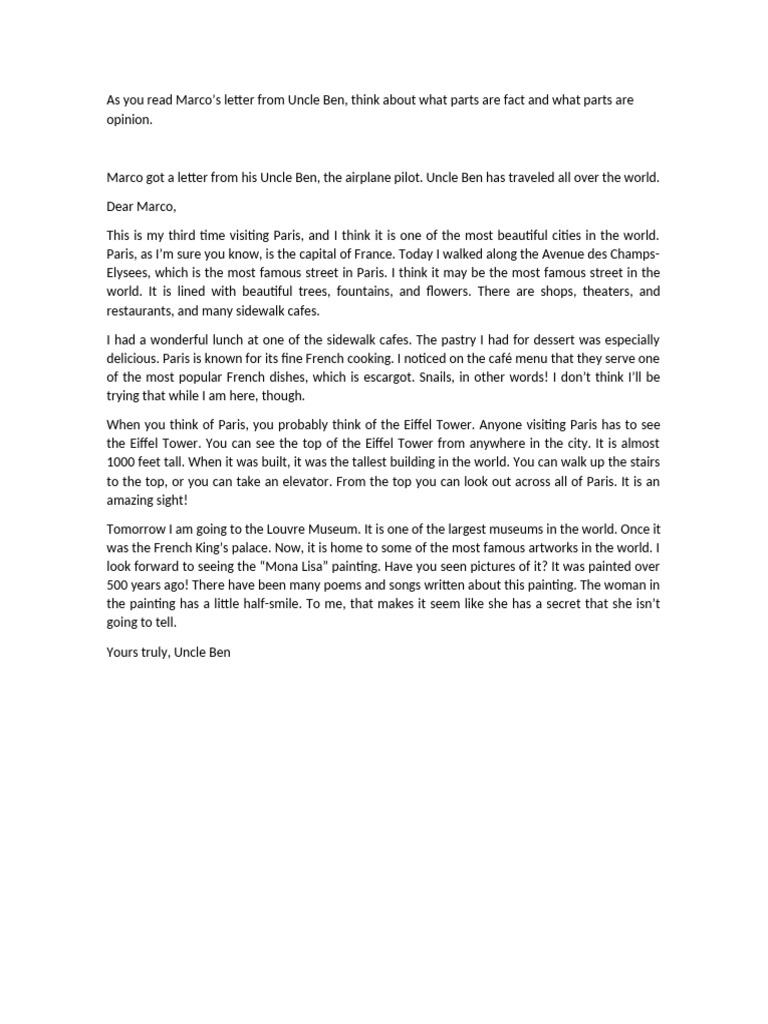 Uncle Bens Letter | PDF