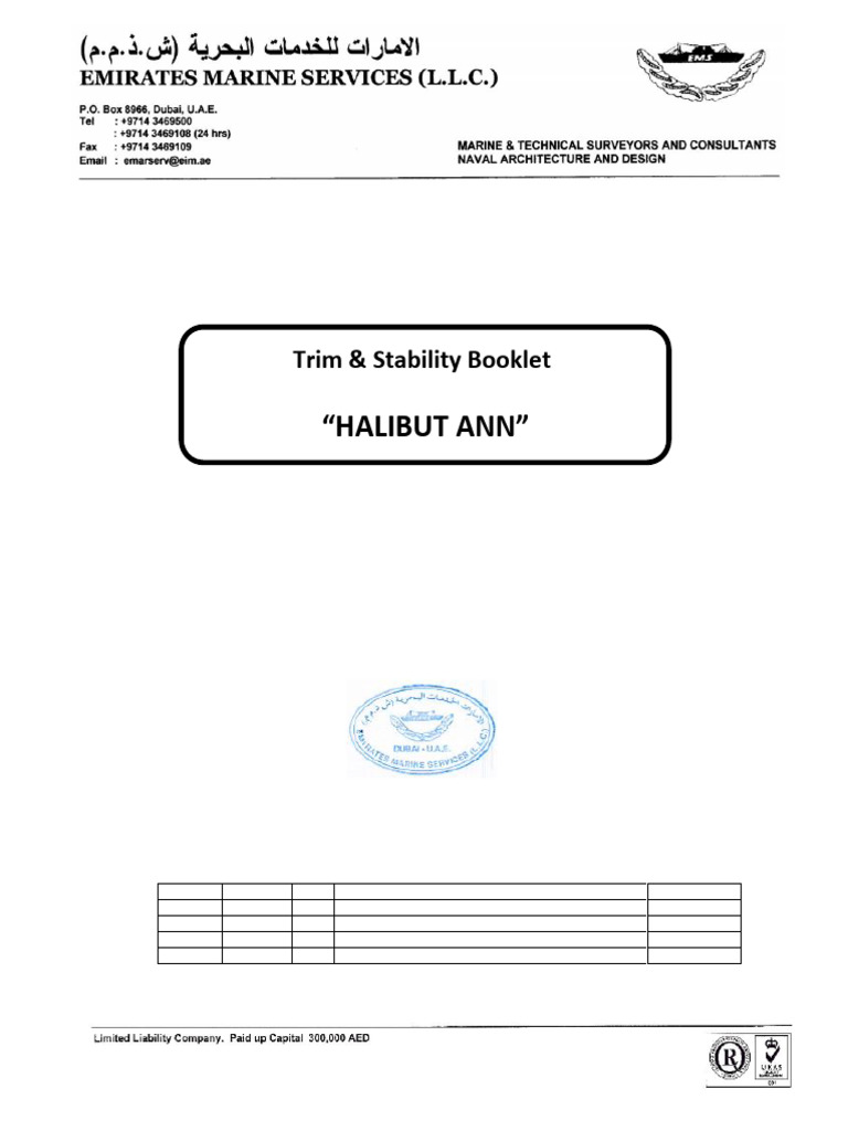 Halibut Ann Trim & Stability Booklet | PDF | Shipping | Watercraft