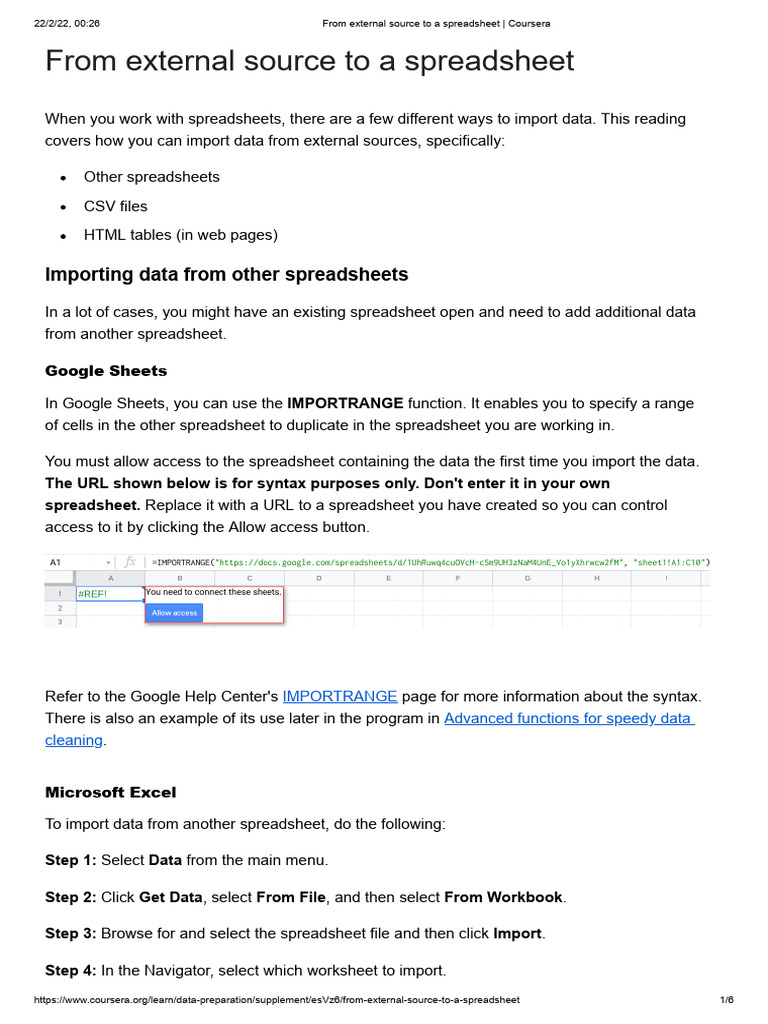 From External Source To A Spreadsheet - Coursera | PDF | Spreadsheet ...