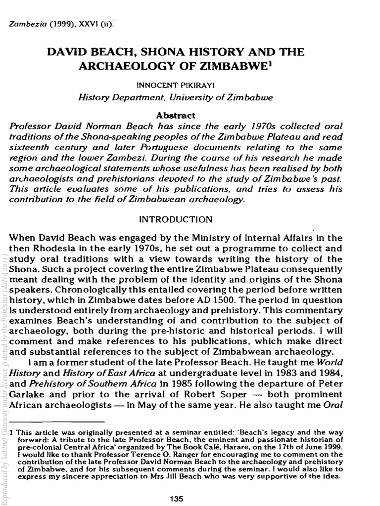 David Beach's Impact on Zimbabwean Archaeology | PDF | Zimbabwe ...