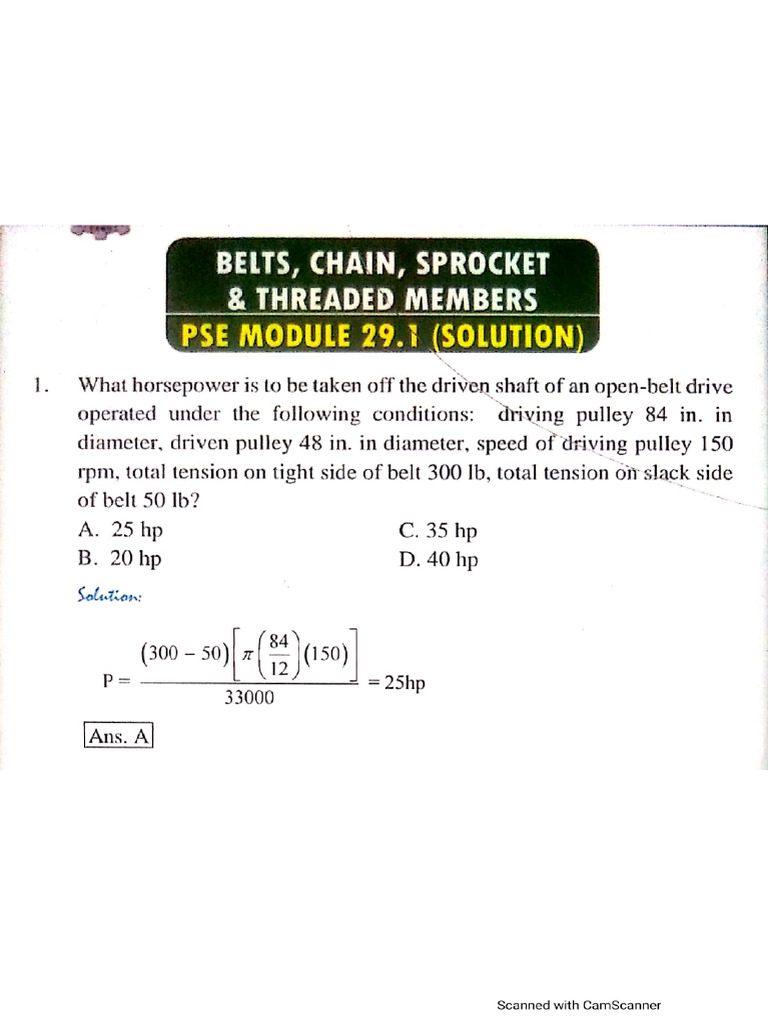 Belts, Chain - Sprockets, - Threaded Members Solution | PDF | Belt ...