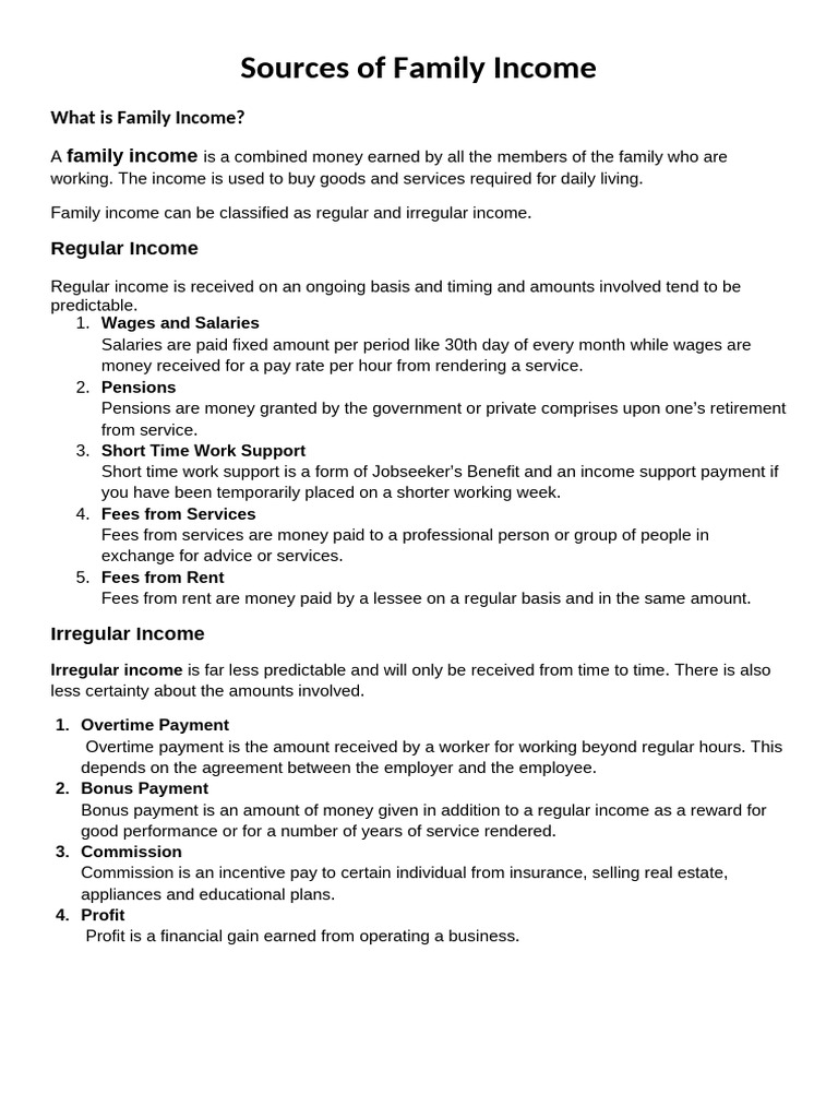 Sources of Family Income | PDF | Salary | Income