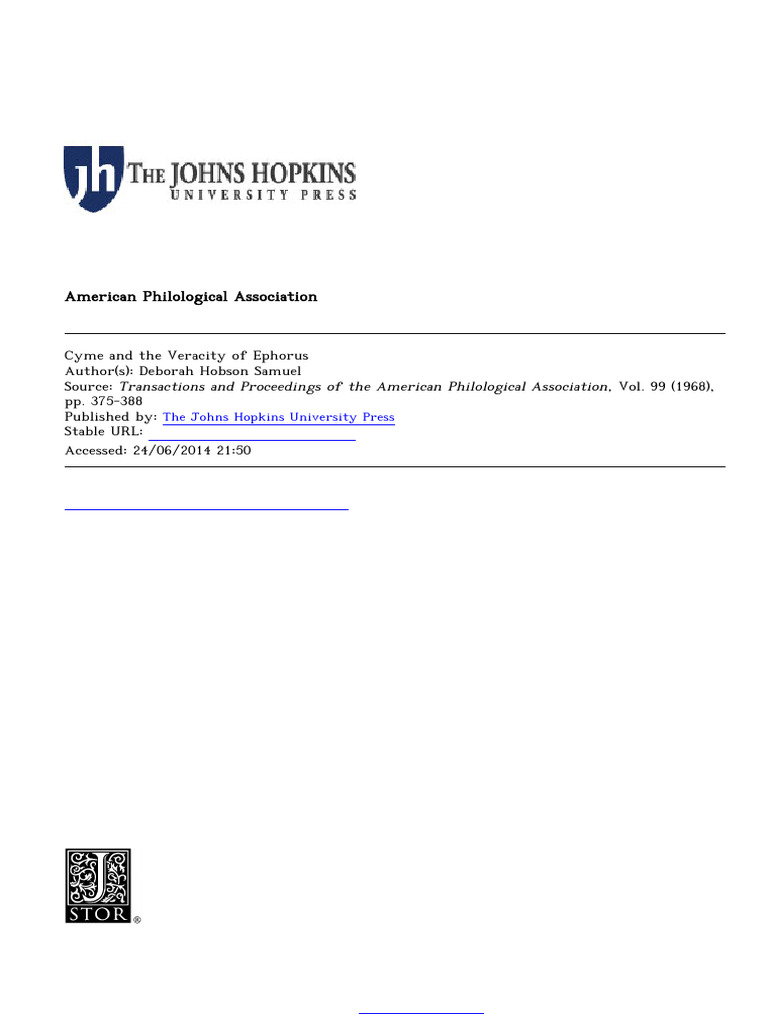 CYME AND THE VERACITY OF EPHORUS DEBORAH HOBSON SAMUEL York University ...