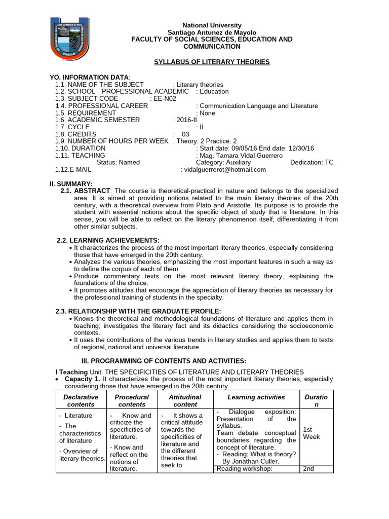 Syllabus of Literary Theories | PDF | Theory | Deconstruction