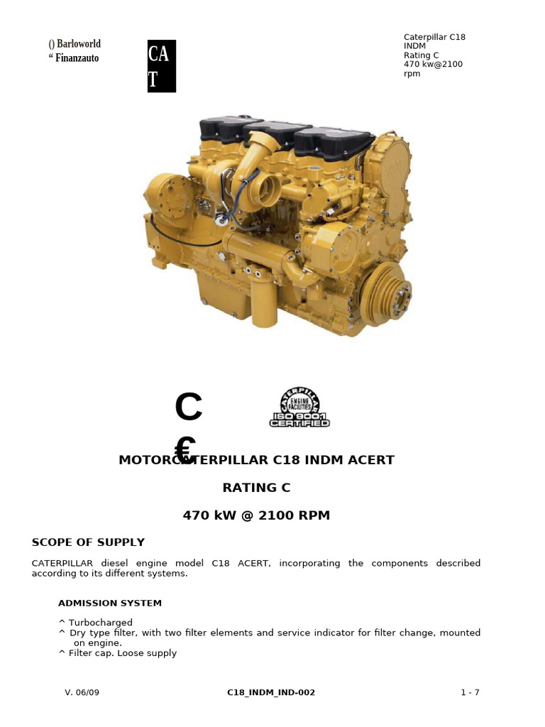 MOTOR CATERPILLAR C18 INDM ACERT RATING C RPM.pdf | PDF | Diesel Engine | Engines