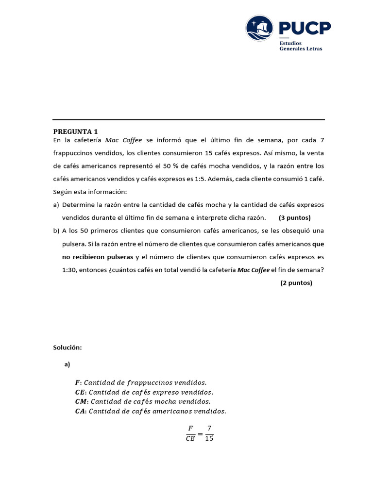 E1 Solución - 2023 1 | PDF | café