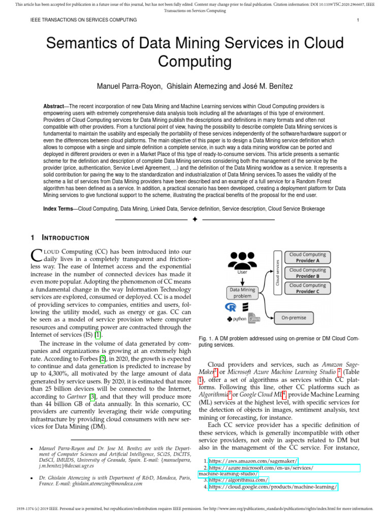 Semantics of Data Mining Services in Cloud Computing | PDF | Cloud ...