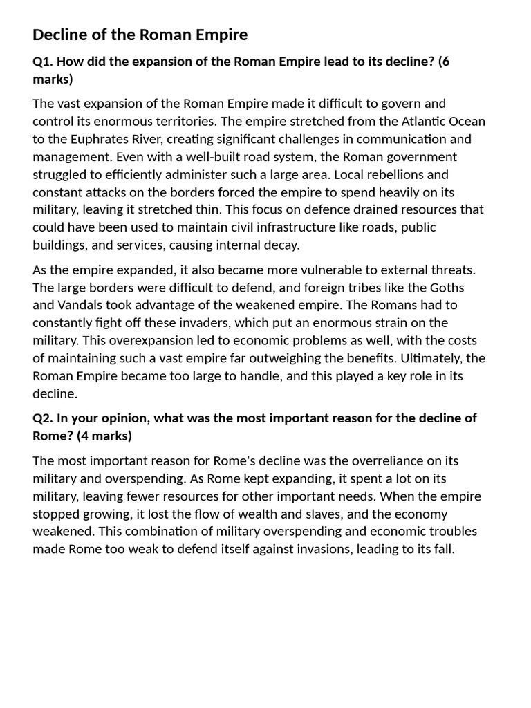 Causes of Roman Empire's Decline | PDF