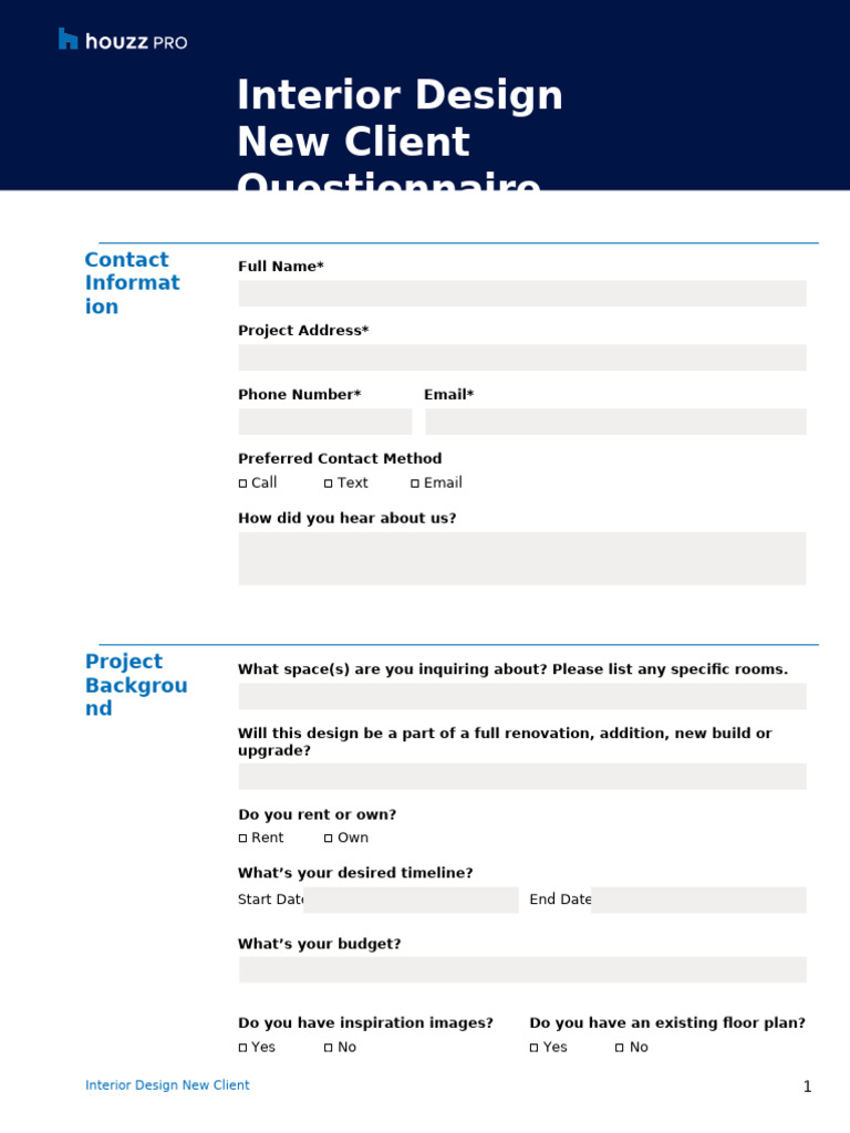 Interior Design Client Questionnaire | PDF | Interior Design ...