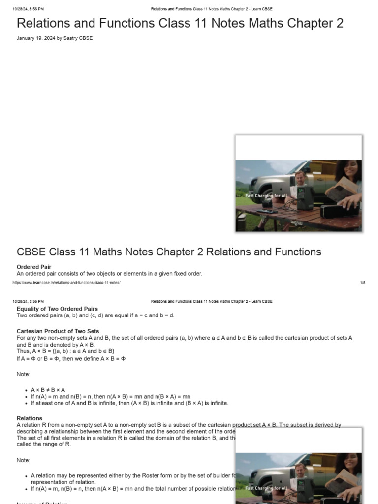 Class 11 Maths: Relations & Functions | PDF | Function (Mathematics) | Mathematical Concepts