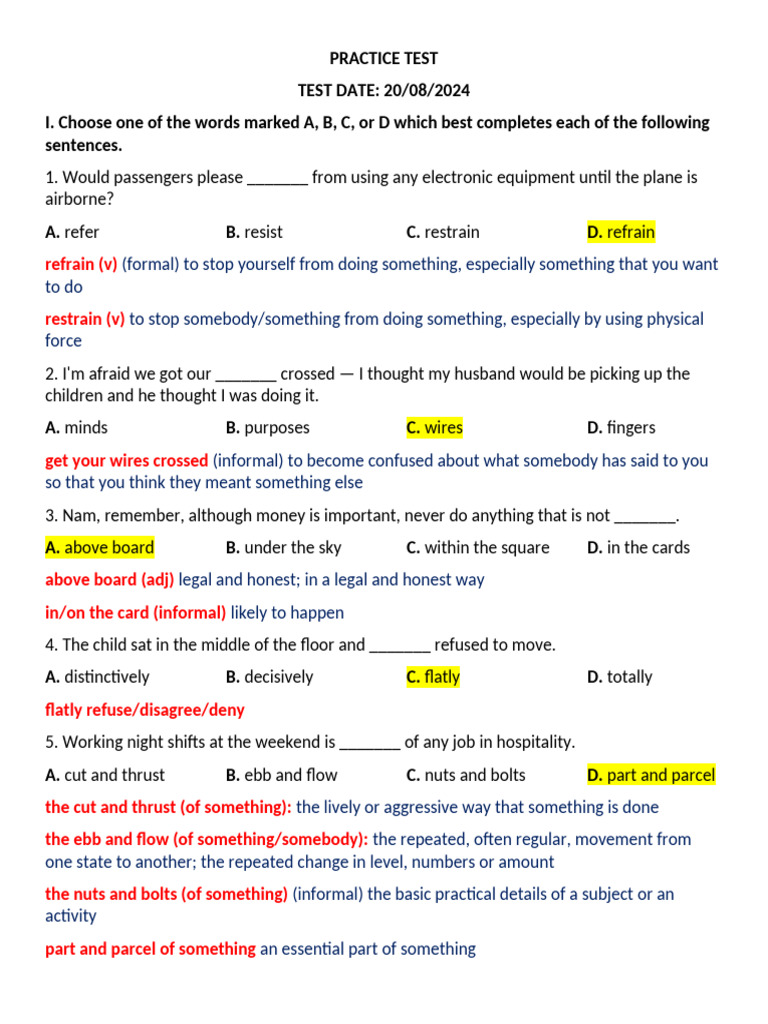 PRACTICE TEST 20082024 | PDF | Vincent Van Gogh